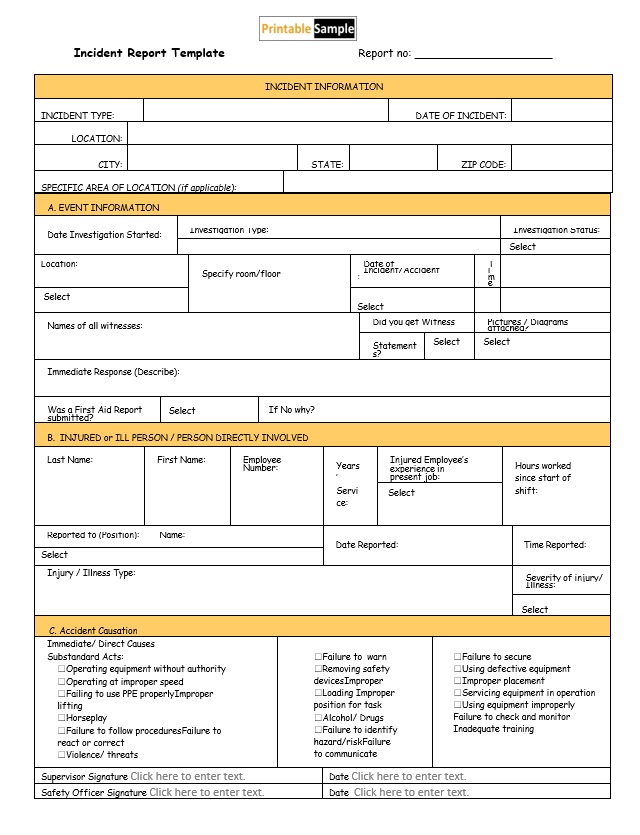 10+ Free Incident Report Templates - Printable Samples