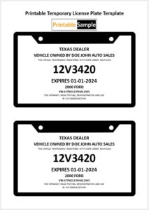 06 Free Printable Temporary License Plate Templates - Printable Samples