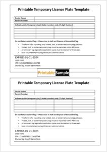 06 Free Printable Temporary License Plate Templates - Printable Samples
