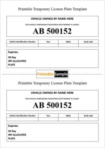 06 Free Printable Temporary License Plate Templates - Printable Samples