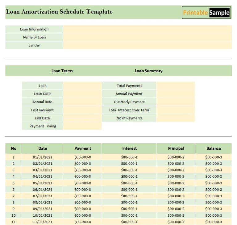 10 Free Loan Amortization Schedule Templates in MS Excel - Printable ...