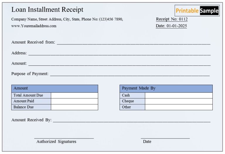 Loan Installment Receipts - 15 Free Printable Templates