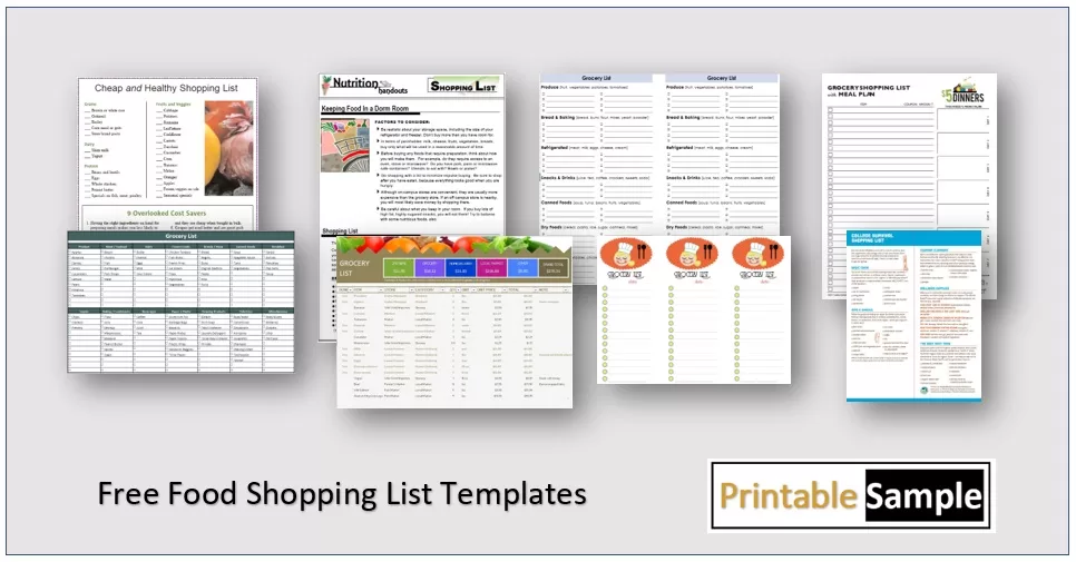 BEST Food Shopping List Templates - Printable Samples