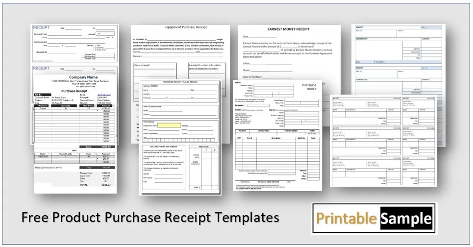 Printable Product Purchase Receipt Templates